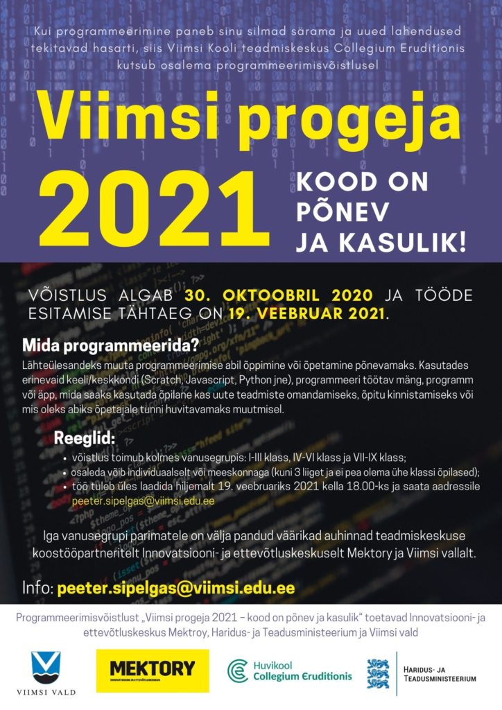 VIIMSI PROGEJA 2021 – KOOD ON PÕNEV JA KASULIK! – Viimsi kool